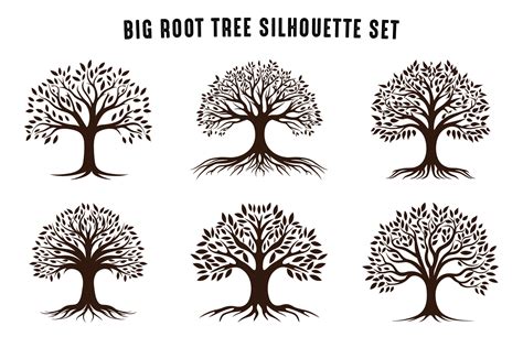 Tree With Root Silhouettes Vector Set Tree Root Logo Style Silhouette Bundle Vector