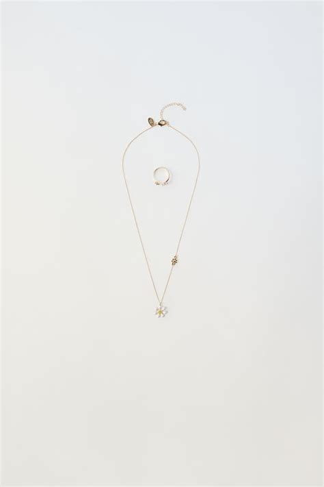 Flower Necklace And Ring Pack Golden Zara Australia