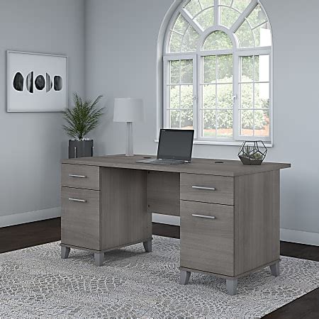 Bush Home Somerset 60 W Office Computer Desk With Drawers Platinum Gray