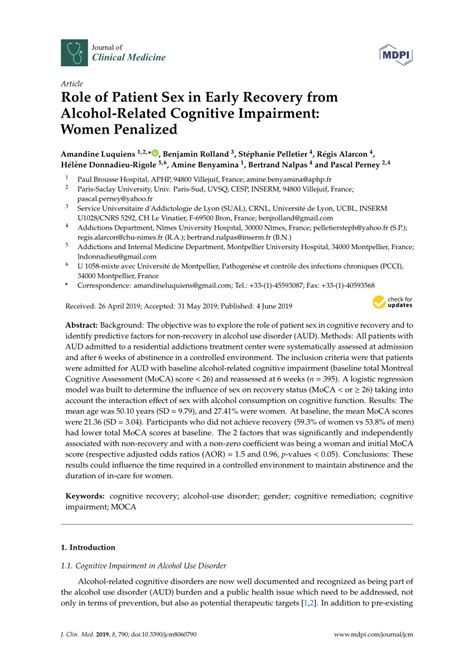 PDF Role Of Patient Sex In Early Recovery From Alcohol Related Cognitive Impairment Women