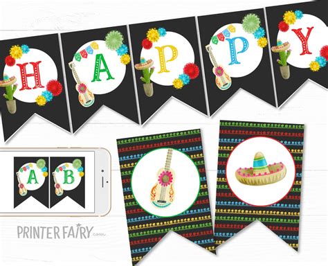 Fiesta Birthday Party Banner Editable Mexican Fiesta Banners Fiesta