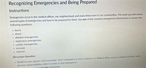 Solved Recognizing Emergencies And Being Prepared