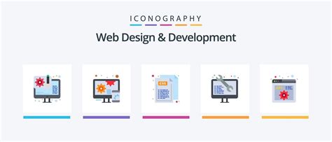 web design and development flat 5 icon pack including api web