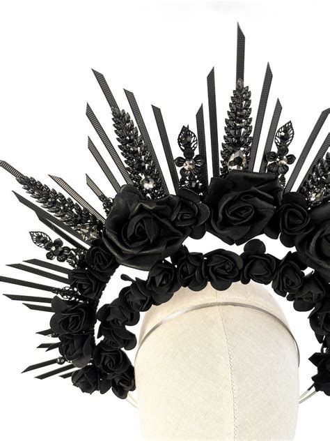Black Halo Crown Flower Headband Gothic Wedding Crown Black Roses