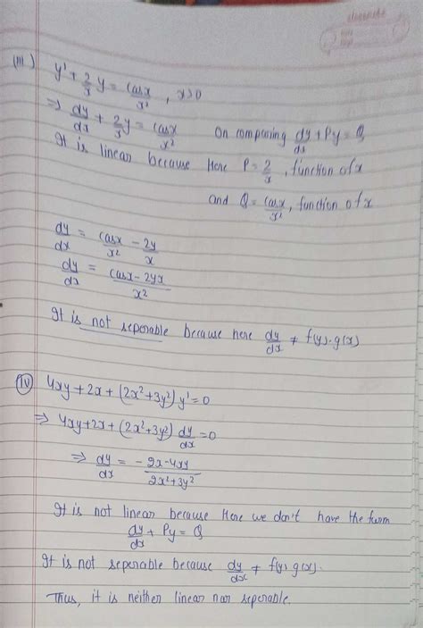 [solved] Classify The Following Odes As Linear Or Seperable Or Neither Can Course Hero