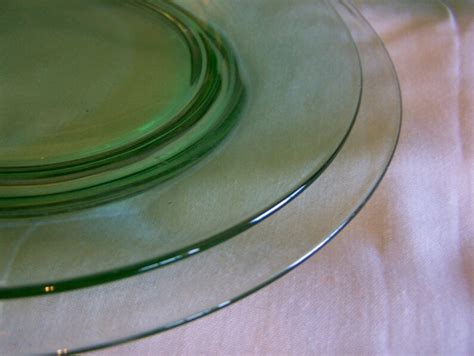 10 Green Depression Glass Plates Fostoria Pioneer Pattern Etsy