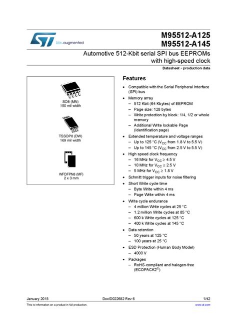 automotive 512 kbit spi bus eeprom with high speed clock m95512 a145