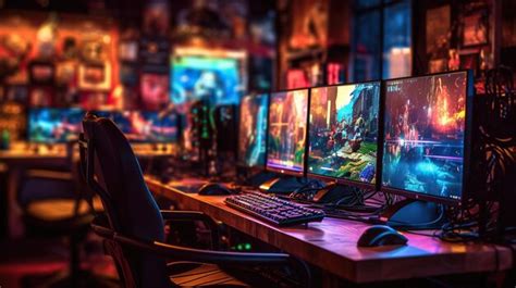 Premium Ai Image Computer Room With Many Monitors Dengan Lampu Rgb