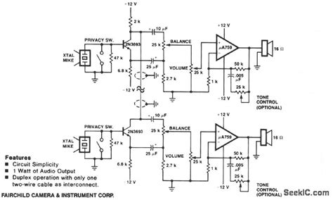 BIDIRECTIONAL INTERCOM SYSTEM Basic Circuit Circuit Diagram SeekIC Com