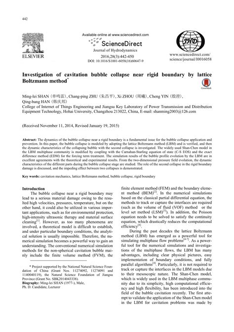 Pdf Investigation Of Cavitation Bubble Collapse Near Rigid Boundary By Lattice Boltzmann Method