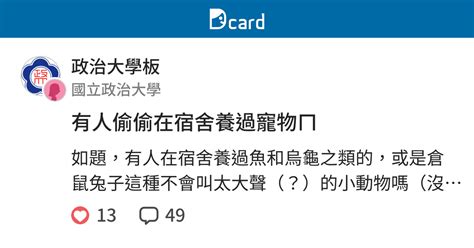 有人偷偷在宿舍養過寵物ㄇ 政治大學板 Dcard