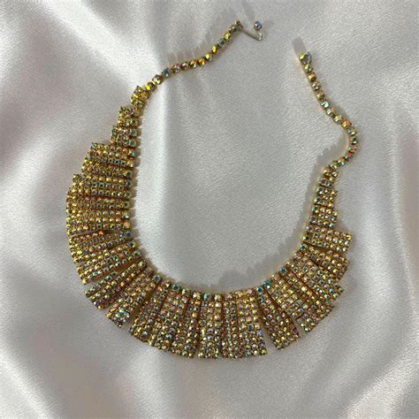 Vintage Gold Tone Rhinestone Bib Necklace For Sale At 1stdibs