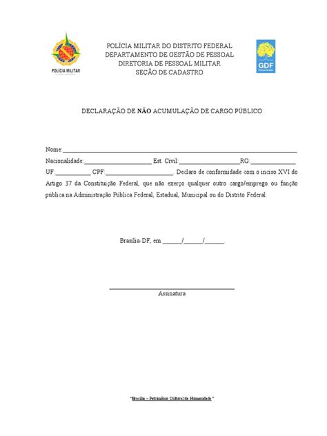 Declaração De Não Acumulação De Cargo Pdf