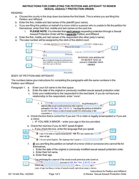 Download Instructions For Form DC19 44 Petition And Affidavit To Renew Sexual Assault Protection