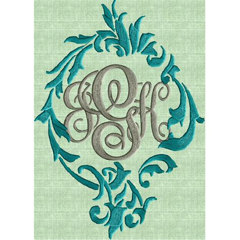 Nouveau Riche Damask Font Frame Monogram Embroidery Design Etsy