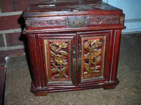 Antique Chinese Jewelry Box Wood Carved Haute Juice