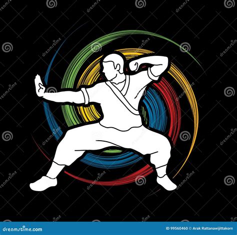 Kung Fu Ready To Fight Action Pose Cartoon Graphic Vector Illustration