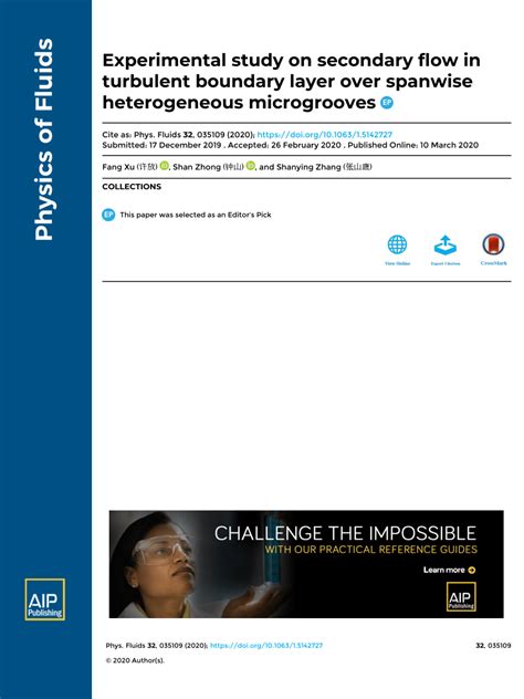 Pdf Experimental Study On Secondary Flow In Turbulent Boundary Layer Over Spanwise