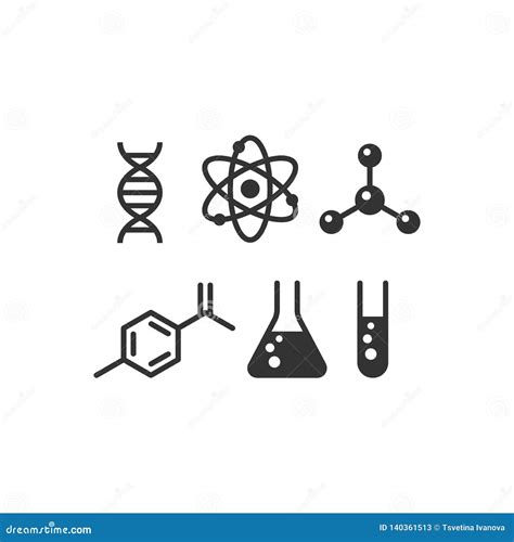 Chemistry Black Isolated Vector Icon Set Stock Vector Illustration