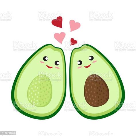 Cute Cartoon Avocado Couple In Love Two Avocado Halves With Heart St