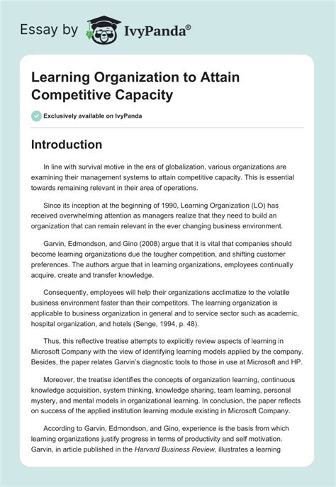 Learning Organization 1876 Words Essay Example
