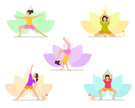 A Set Of Women Showing Yoga Poses Asanas Vector Art At Vecteezy