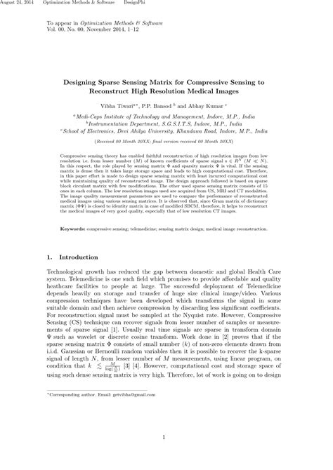 Pdf Designing Sparse Sensing Matrix For Compressive Sensing To