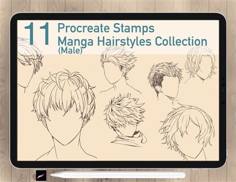 11 Procreate Manga Hairstyles Stamps Anime Male Hairstyle Stamp Guide
