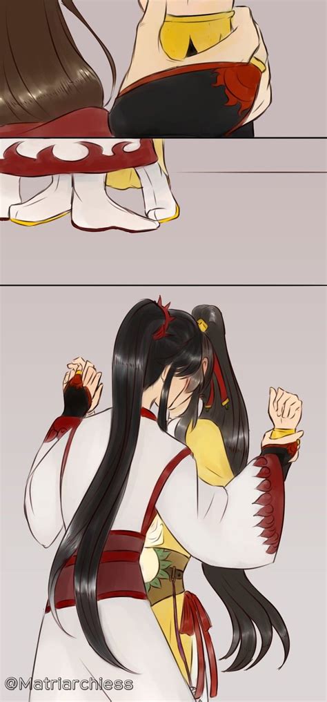 Two Anime Characters One With Long Black Hair And The Other With Brown Hair In Different Poses