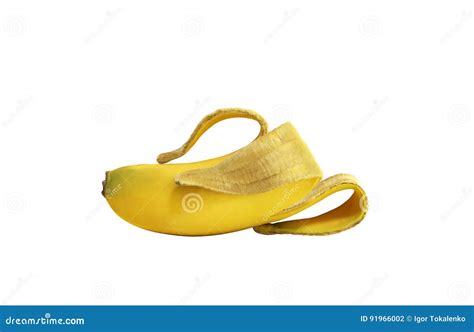 Geeft De Half Gepelde D Banaan Open Banaan Op Witte Achtergrond Terug Stock Illustratie