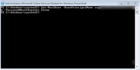 microsoft office 365 configure a user password to never expire
