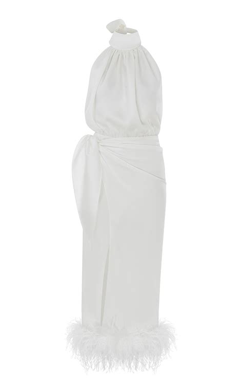 Ila Womens Feather Trimmed Backless Midi Wrap Dress In White Modesens
