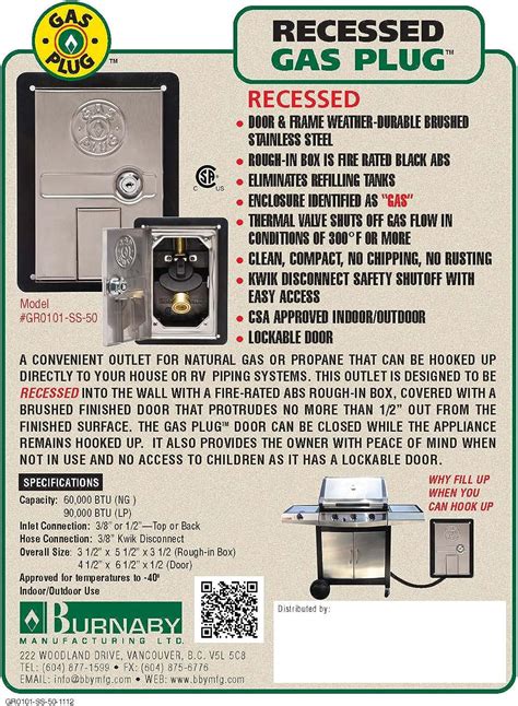 Burnaby Manufacturing Ltd Gr0101 Ss Recessed Plug Gas Outlet Stainless
