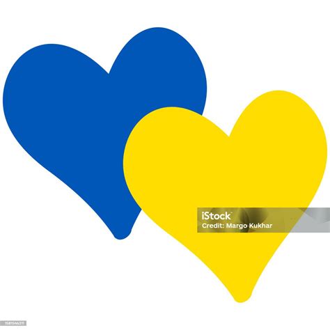 우크라이나 국기 색상의 두 하트 파란색과 노란색 하트 단순한 사랑 요소는 투명한 배경에 격리되어 있습니다 벡터 일러스트레이션 개념에 대한 스톡 벡터 아트 및 기타 이미지