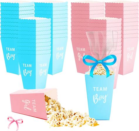 Nivofu 60 Pack Gender Reveal Paper Popcorn Boxes Blue Pink Decorative Dinnerware
