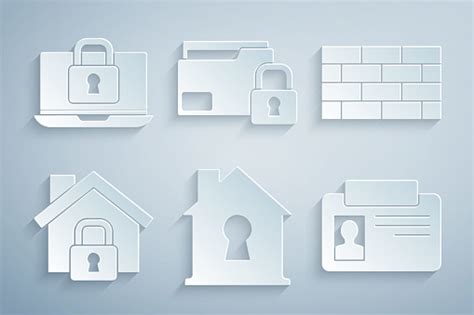 Set House Under Protection Firewall Security Wall Identification Badge Folder And Lock And