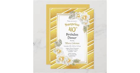 Gold Glitter Floral Surprise 40th Birthday Dinner Invitation Zazzle
