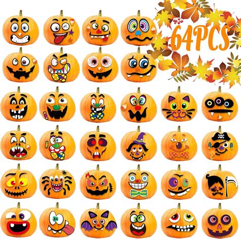 Halloween Pumpkin Decorating Stickers 64pcs Make A Face Sticker Pumpkin Stickers For