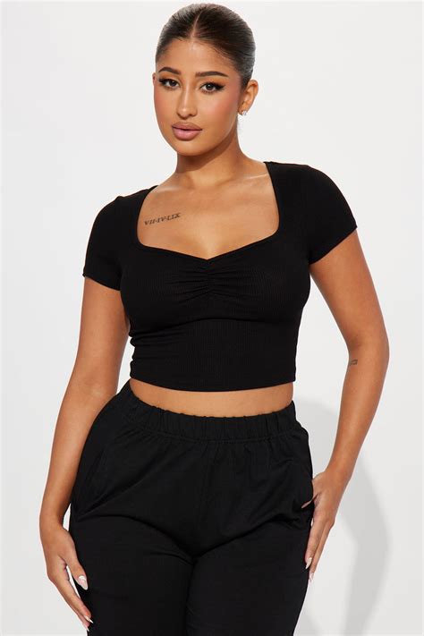 Casual Day Crop Top Black Fashion Nova Basic Tops And Bodysuits