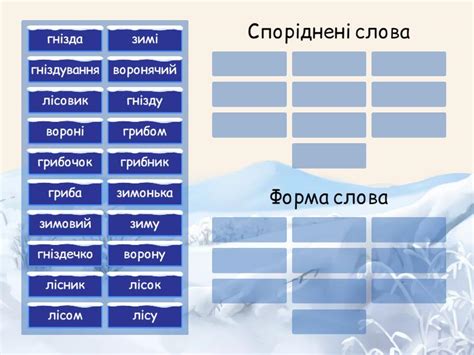 Форма слова споріднені слова до слів зима гриб ліс гніздо