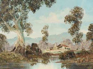 H. Burns , Original Oil Painting, Homestead by the River Auction (0039 ...