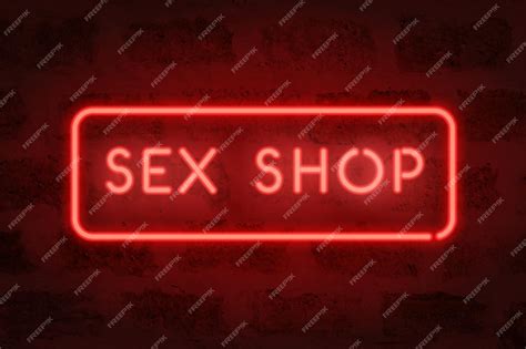 Sex Shop Néon Enseigne Rouge Sur Le Mur Magasin Pour Adultes Vecteur