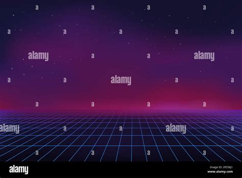 Retro Game Background Digital Waves Abstract Future Landscape 3d Virtual Purple Grid Line