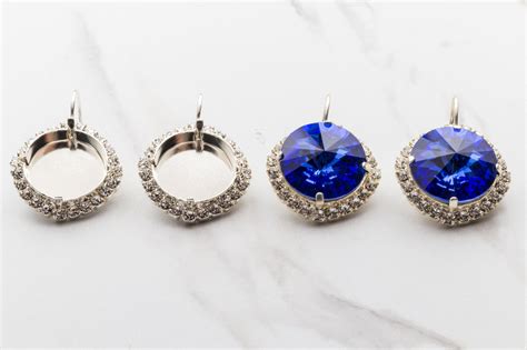 Empty Earrings 18mm Round Crystal Halo Drop