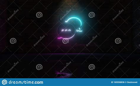 3d Rendering Of Blue Violet Neon Symbol Of Rounded Chat Bubbles Icon On Brick Wall Stock