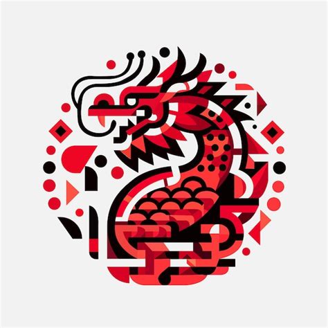 Geometría Dragón Chino En Rojo Ilustración Diseño Vector Vector Premium