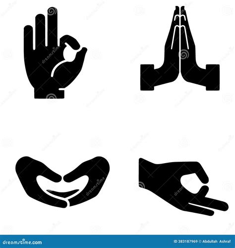 Hand Set Of 9 Mudras It Includes Such Mudras Gestures Is Isolated On