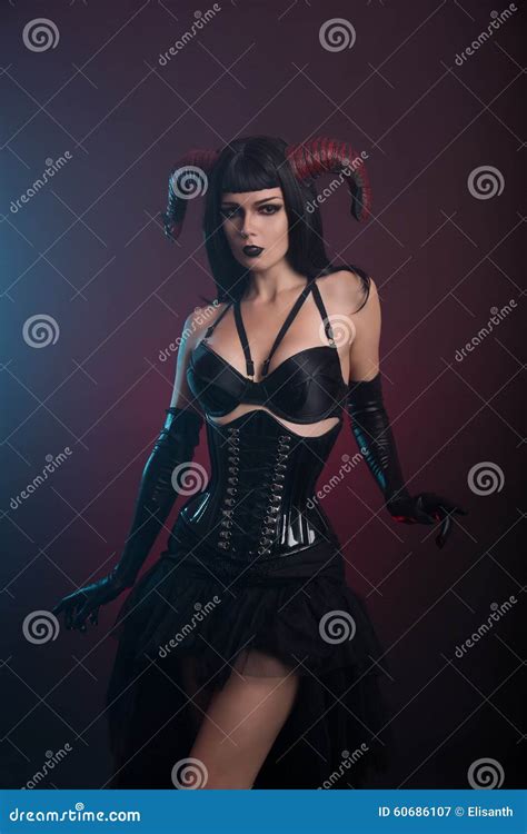 Demon Girl With Horns Stock Image Image Of Dark Clothes 60686107