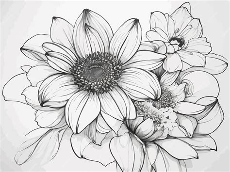 Premium Vector Vector Line Art Drawing Of Black And White Floral