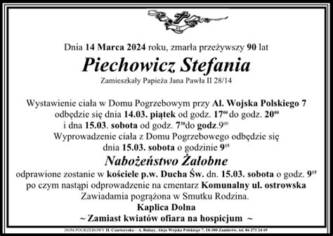 Śp Stefania Piechowicz Nekrolog
